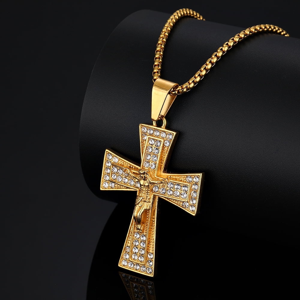 Hip Hop Bling Iced Out 14K Yellow Gold INRI Crucifix Jesus Cross ...