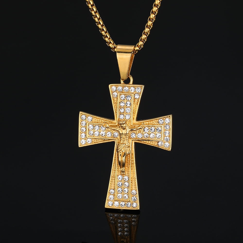 Hip Hop Bling Iced Out 14K Yellow Gold INRI Crucifix Jesus Cross ...