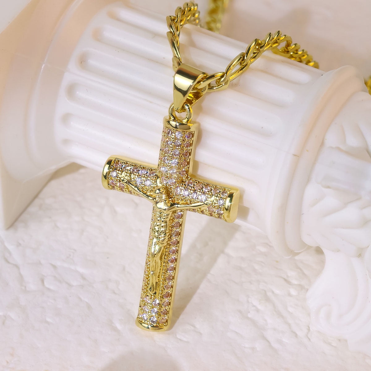 Hip Hop Bling Iced Out 14K Yellow Gold INRI Crucifix Jesus Cross ...