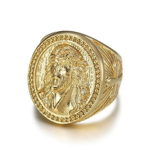 Hip Hop Bling Iced Out 14K Yellow Gold JESUS PIECE Finger Rings for Men ...