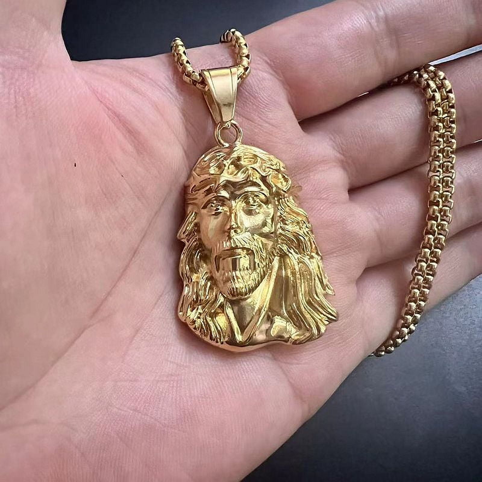 Hip Hop Bling Iced Out 14K Yellow Gold JESUS PIECE Pendants Necklace ...