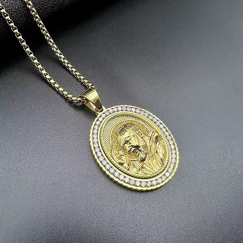 Hip Hop Bling Iced Out 14K Yellow Gold JESUS Virgin Mary Saint Pendants ...