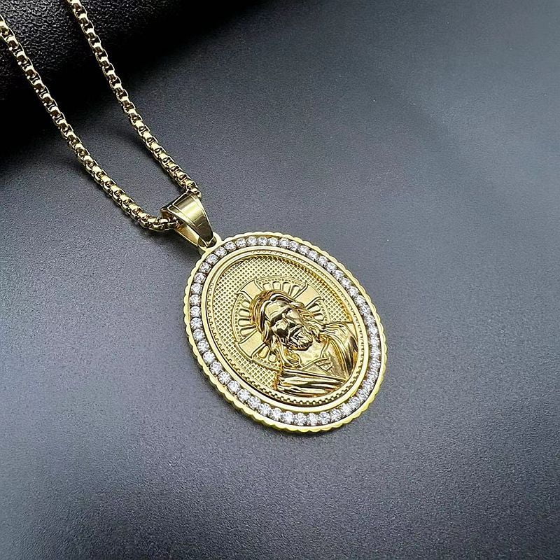 Hip Hop Bling Iced Out 14K Yellow Gold JESUS Virgin Mary Saint Pendants ...
