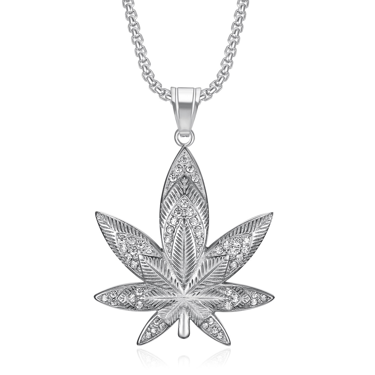 Hip Hop Bling Iced Out 14K Yellow Gold Maple Leave Pendants Necklace ...