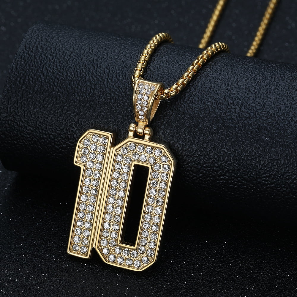 Hip Hop Bling Iced Out 14K Yellow Gold Number 10 Pendants Necklace for ...