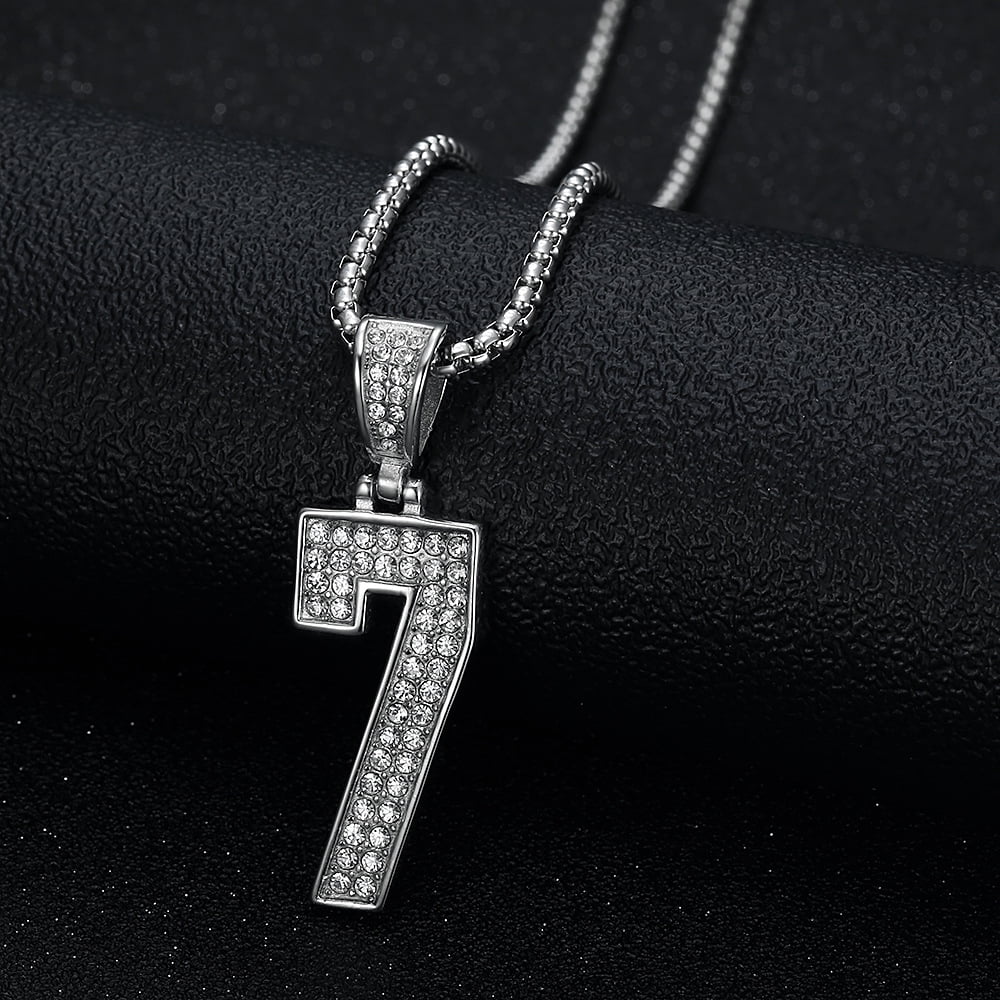 Hip Hop Bling Iced Out 14K Yellow Gold Number 7 Pendants Necklace for ...