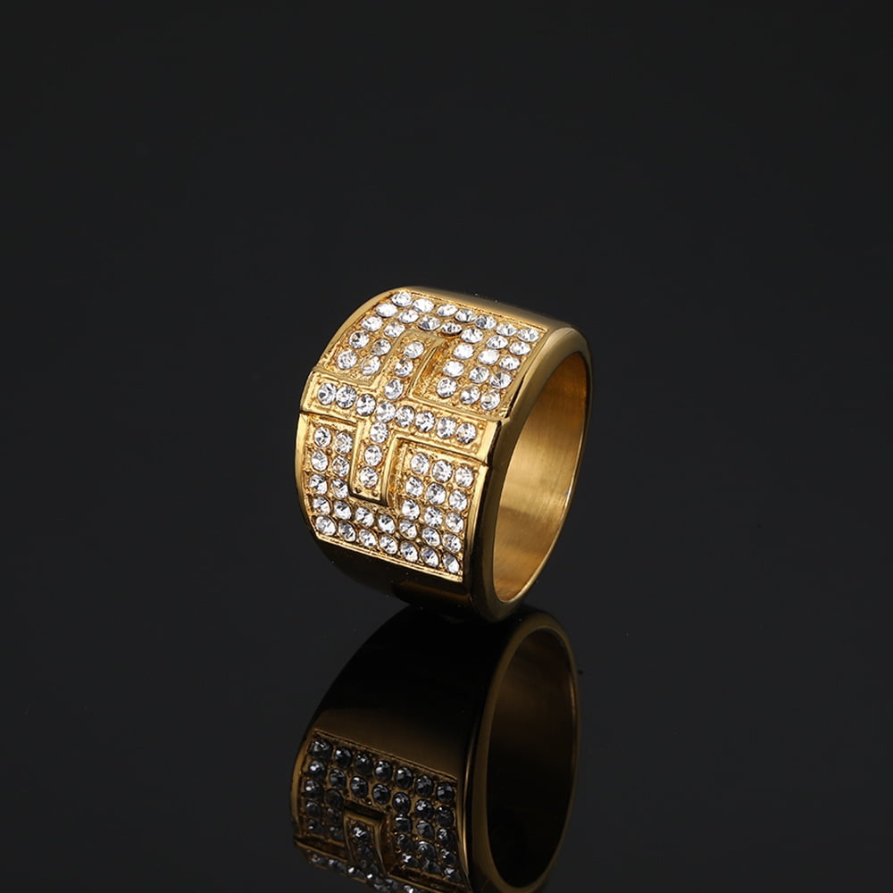 Hip Hop Bling Iced Out 14K Yellow Gold Pattern Finger Rings for Men ...