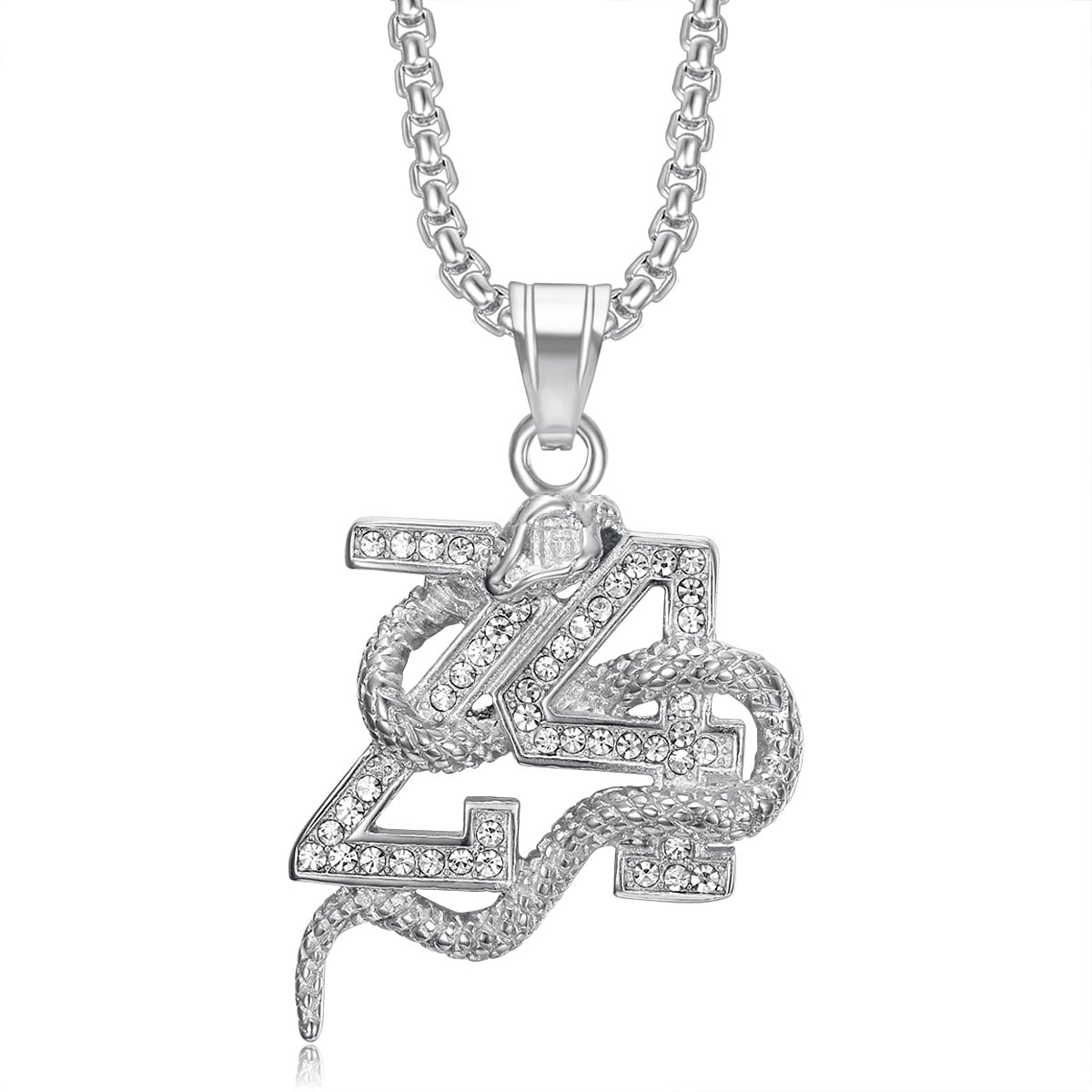 Hip Hop Bling Iced Out 14K Yellow Gold Snake Number 24 Pendants Necklace for Men Rapper Jewelry ...