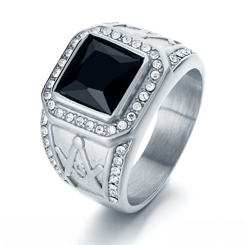 Hip Hop Bling Iced Out 14K Yellow Gold Square Big Stone Master Masonic ...