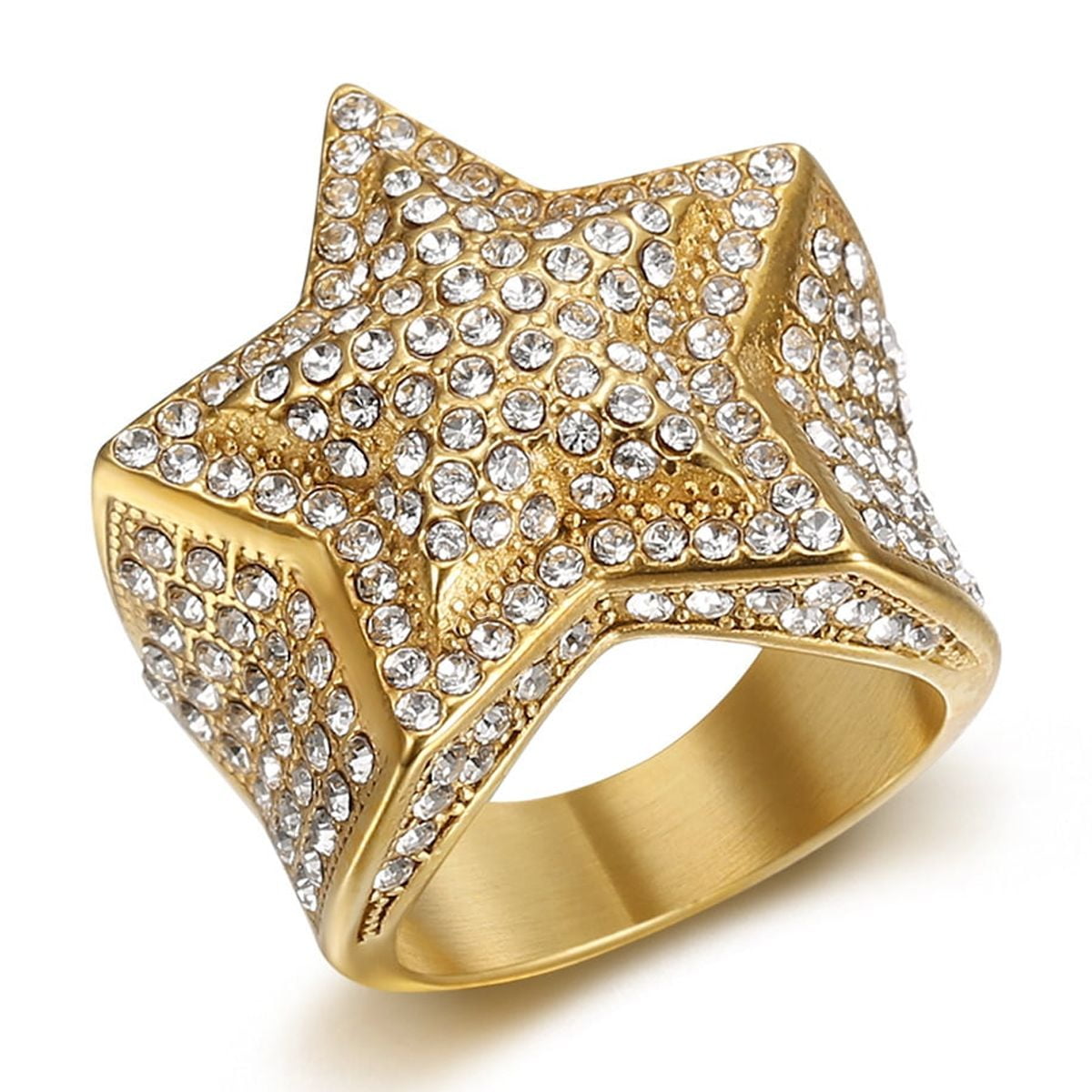 Hip Hop Bling Iced Out 14K Yellow Gold Star Rings for Men Rapper ...