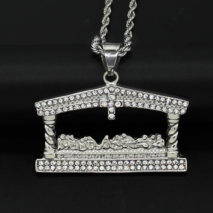 Hip Hop Bling Iced Out 14K Yellow Gold The Last Supper Square Pendants ...