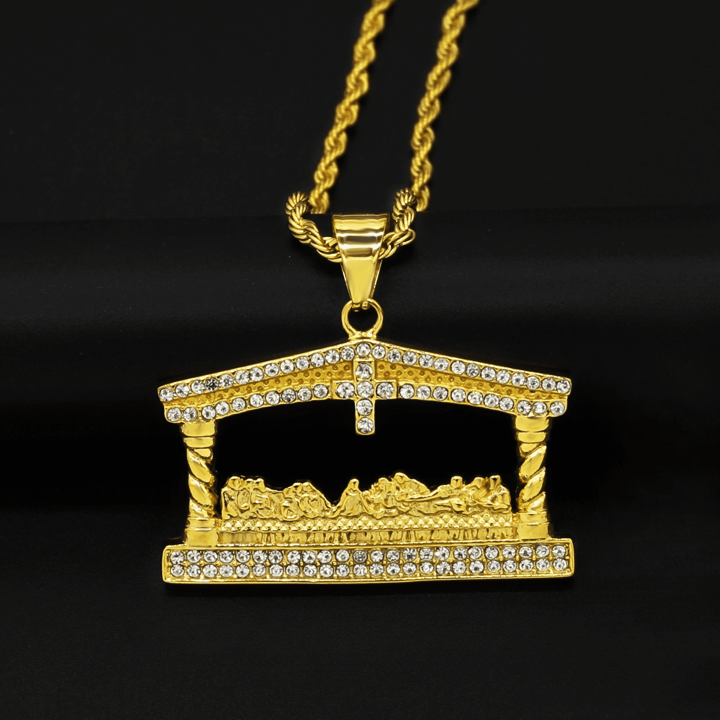 Hip Hop Bling Iced Out 14K Yellow Gold The Last Supper Square Pendants ...