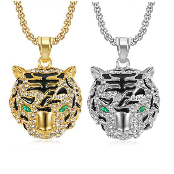 Hip Hop Bling Iced Out 14K Yellow Gold Tiger Animal Pendants Necklace ...