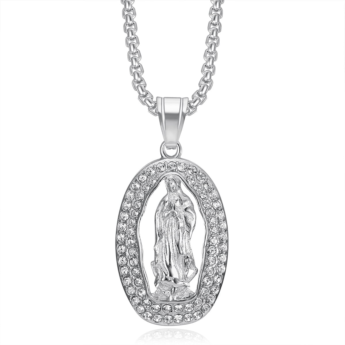 Hip Hop Bling Iced Out 14K Yellow Gold Virgin Mary Oval Pendants ...