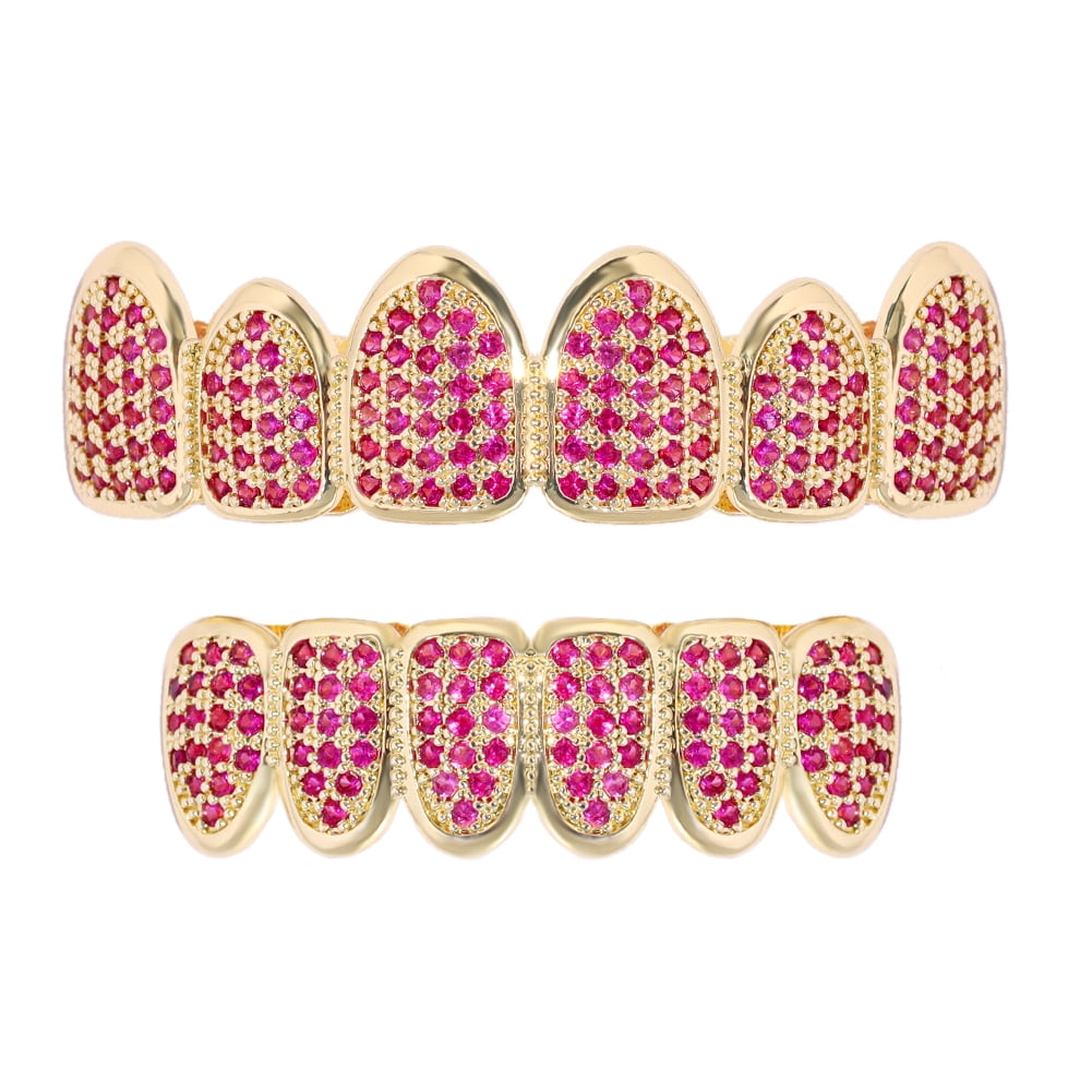 Hip Hop Bling Iced Out CZ Teeth Grillz Caps Set For Men Women Top ...