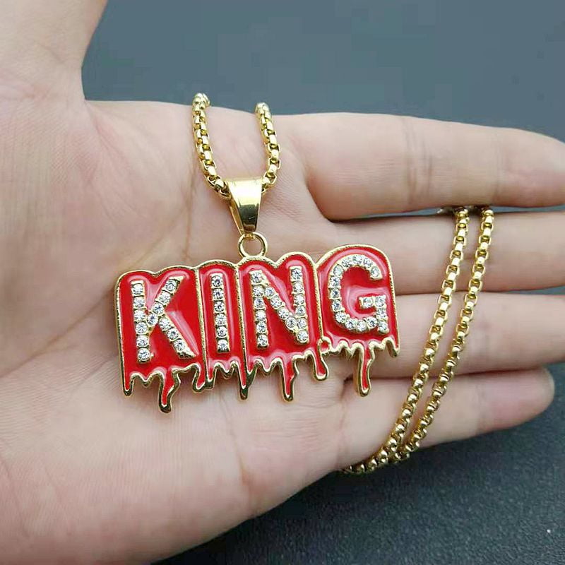 Hip Hop Bling Iced Out Golden Color Solid 14K Yellow Gold King Pendant ...