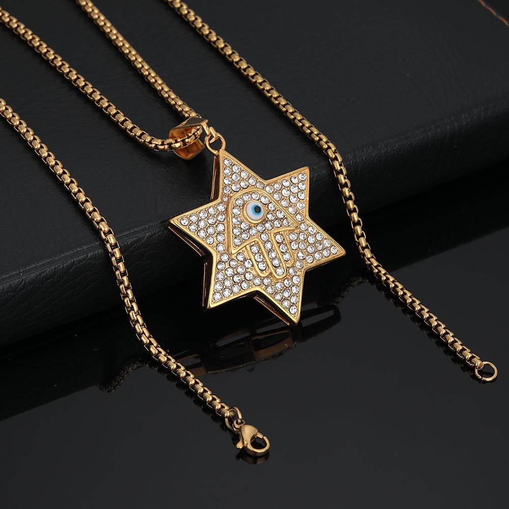 Hip Hop Bling Iced Out Rhinestone 14K Yellow Gold Jewish Star of David ...