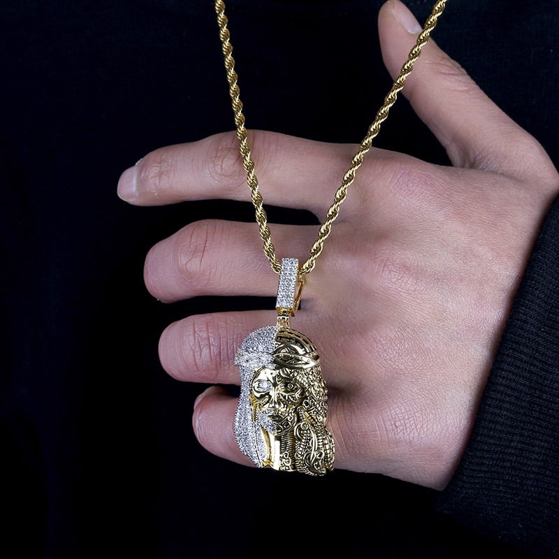 Hip Hop Bling Iced Out Semi Machine Jesus Piece 14K Yellow Gold ...