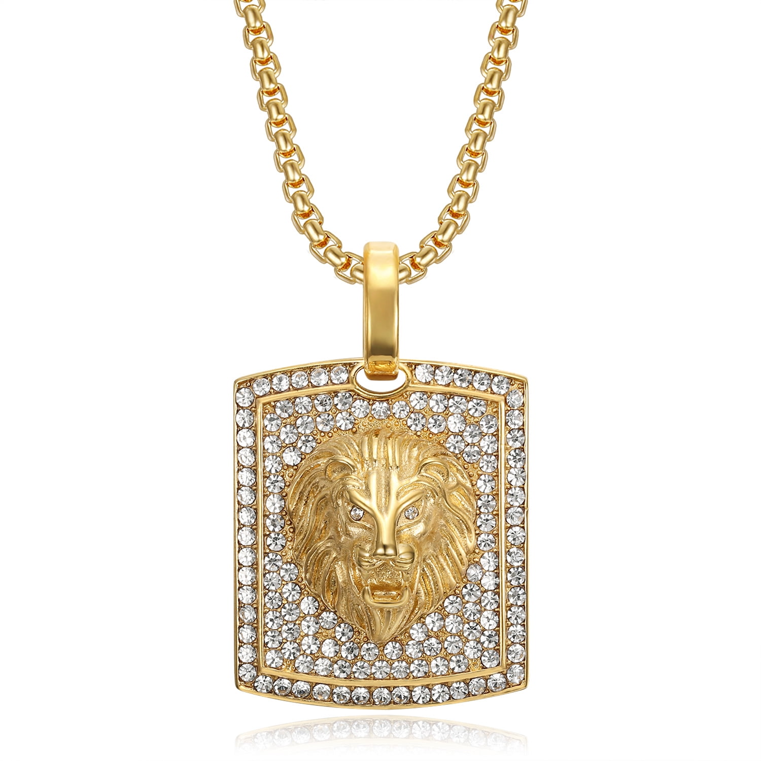 Hip Hop Bling Iced Out Solid 14K Yellow Gold Animal Male Lion Pendants ...