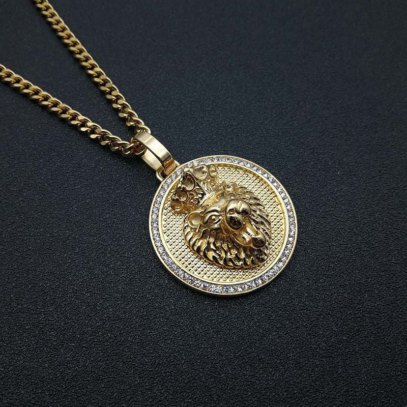 Hip Hop Bling Iced Out Solid 14K Yellow Gold Animal Male Lion Pendants ...