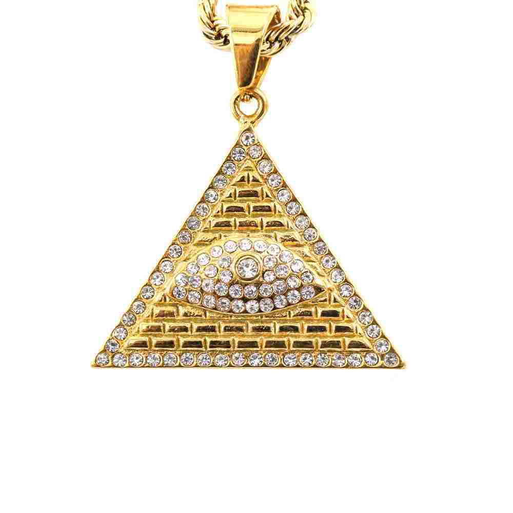 Hip Hop Bling Iced Out Solid 14K Yellow Gold Illuminati Masonic Pyramid ...