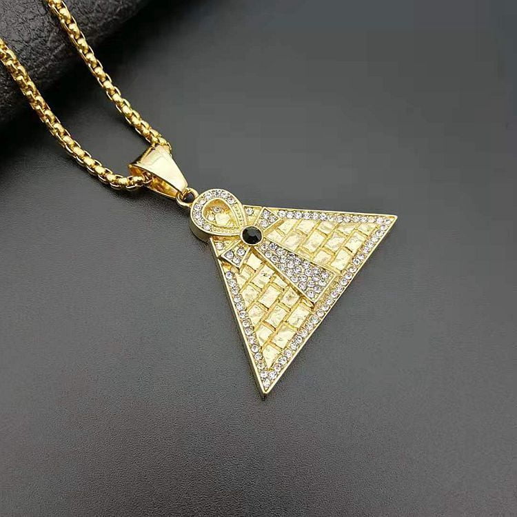 Hip Hop Bling Iced Out Solid 14K Yellow Gold Illuminati Masonic Pyramid ...