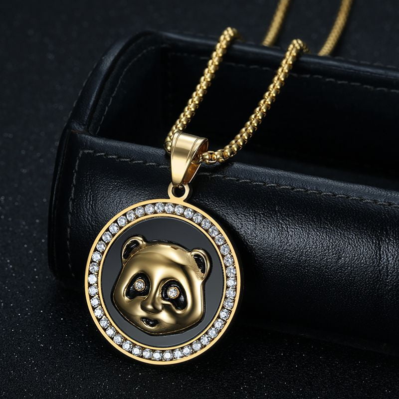 Hip Hop Bling Iced Out Solid 14K Yellow Gold Panda Round Pendants ...