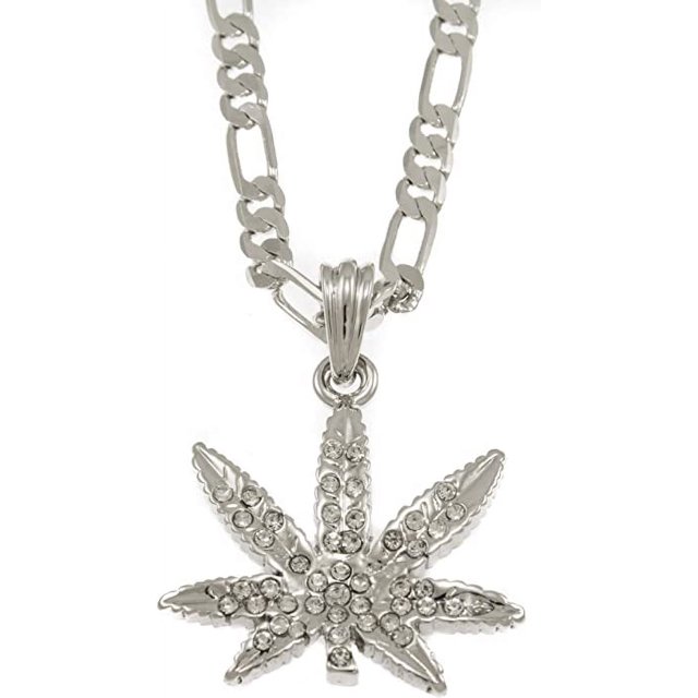 Hip-Hop Bling Iced Silver Tone Marijuana Weed Leaf Pendant Necklace ...