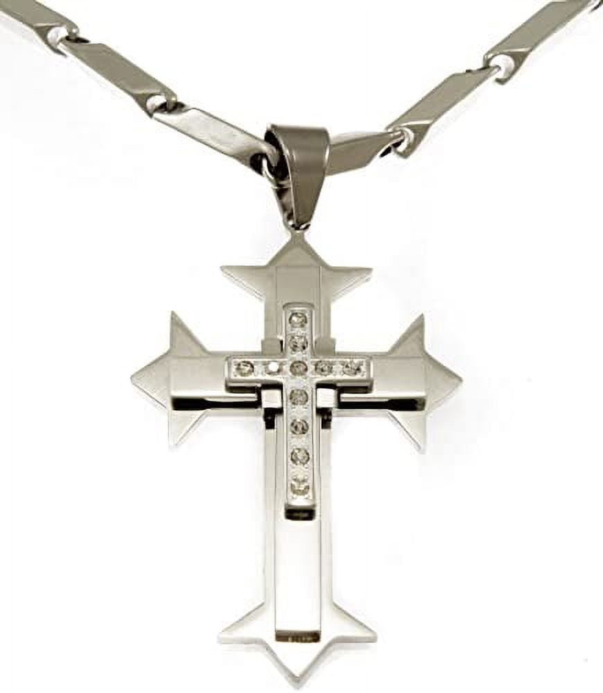 Hip Hop Bling Iced Surgical Stainless Steel Floriated Cross Silver Tone ...