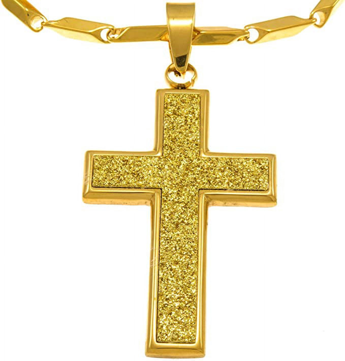 Hip Hop Bling Iced Surgical Stainless Steel Pava Block Cross Gold Tone ...