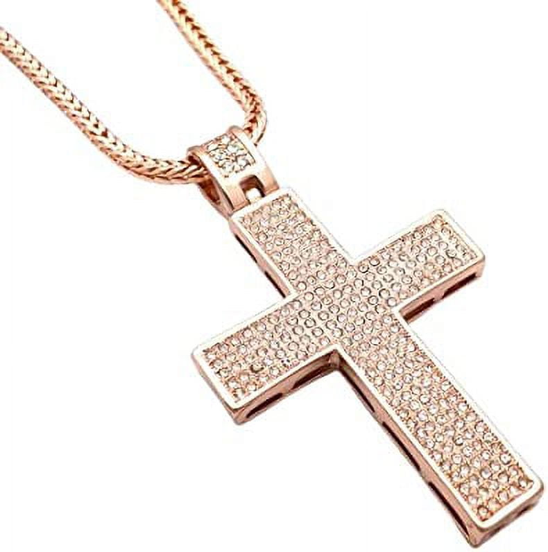 Hip Hop Bling Rose Glod Block Cross Pendant with free 36" Chain ...