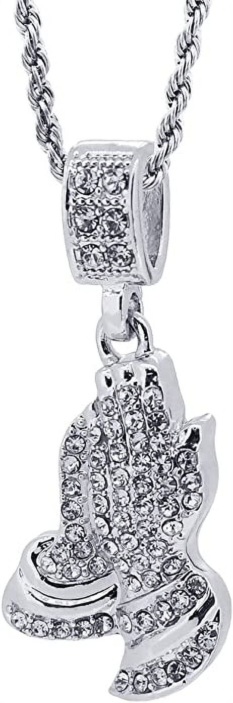 Hip Hop Bling Silver Tone Holy Praying Hands Pendant Free 24" Rope ...