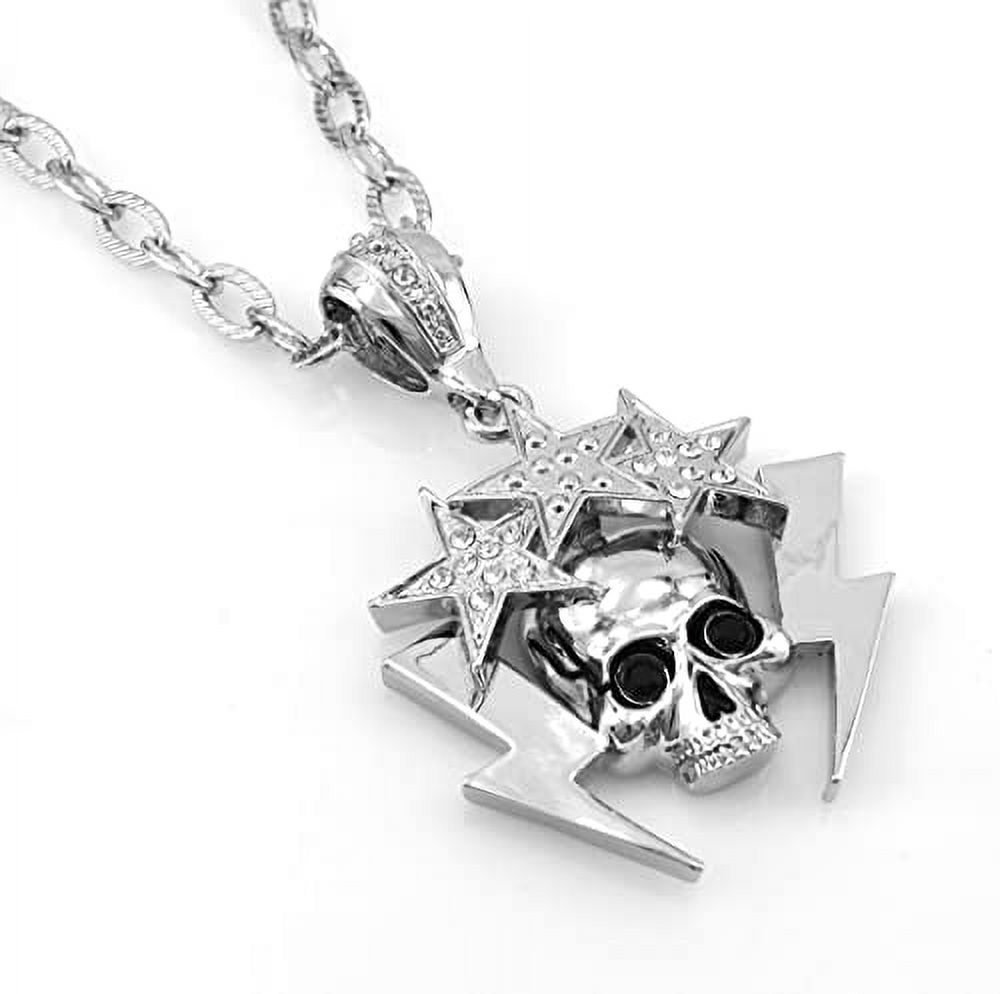 Hip Hop Bling Silver Tone Skull with Lighting Pendant Necklace free 30 ...