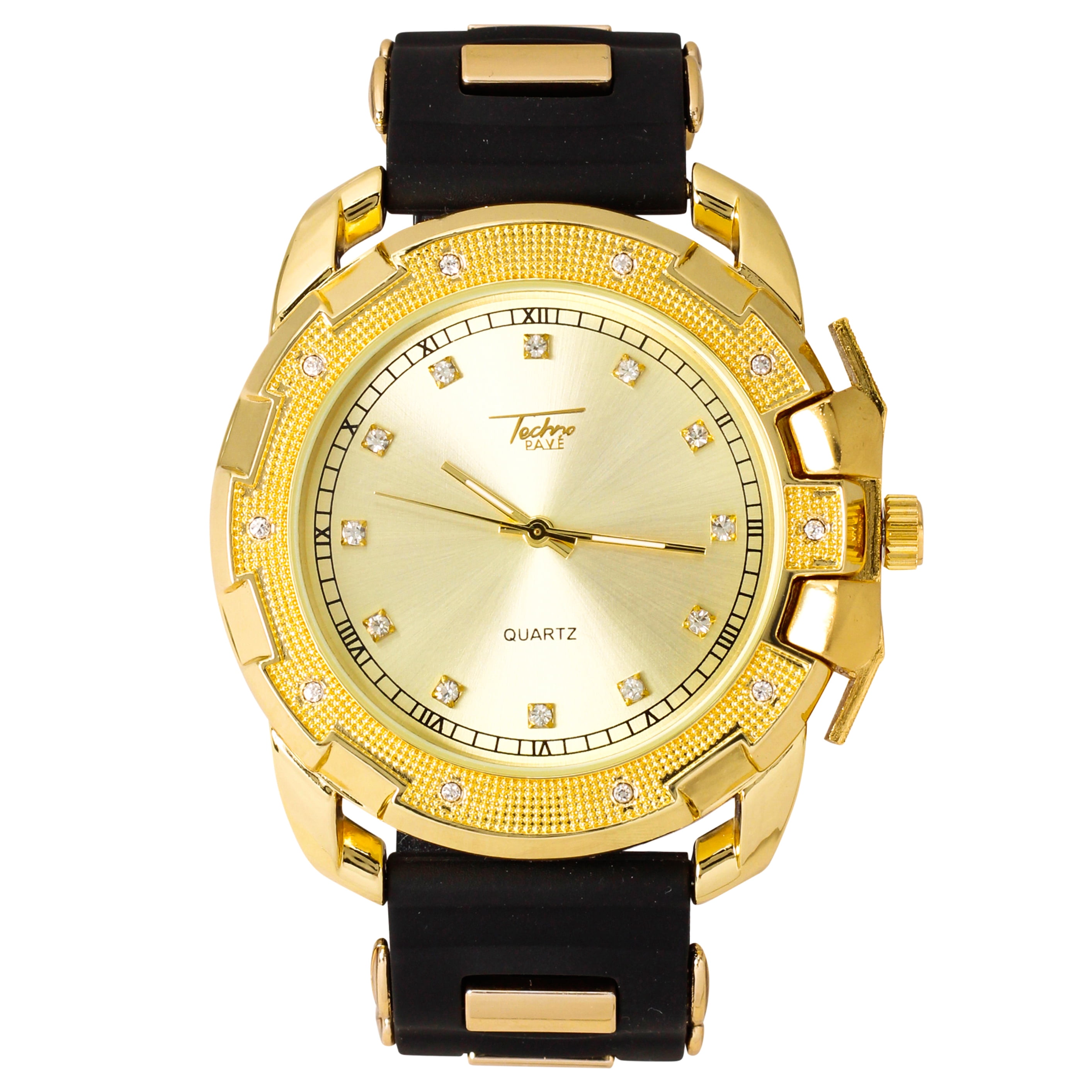 Hip Hop Bling-ed Out Men's 50mm Watch with Gold Dial - Cubic Zirconia ...
