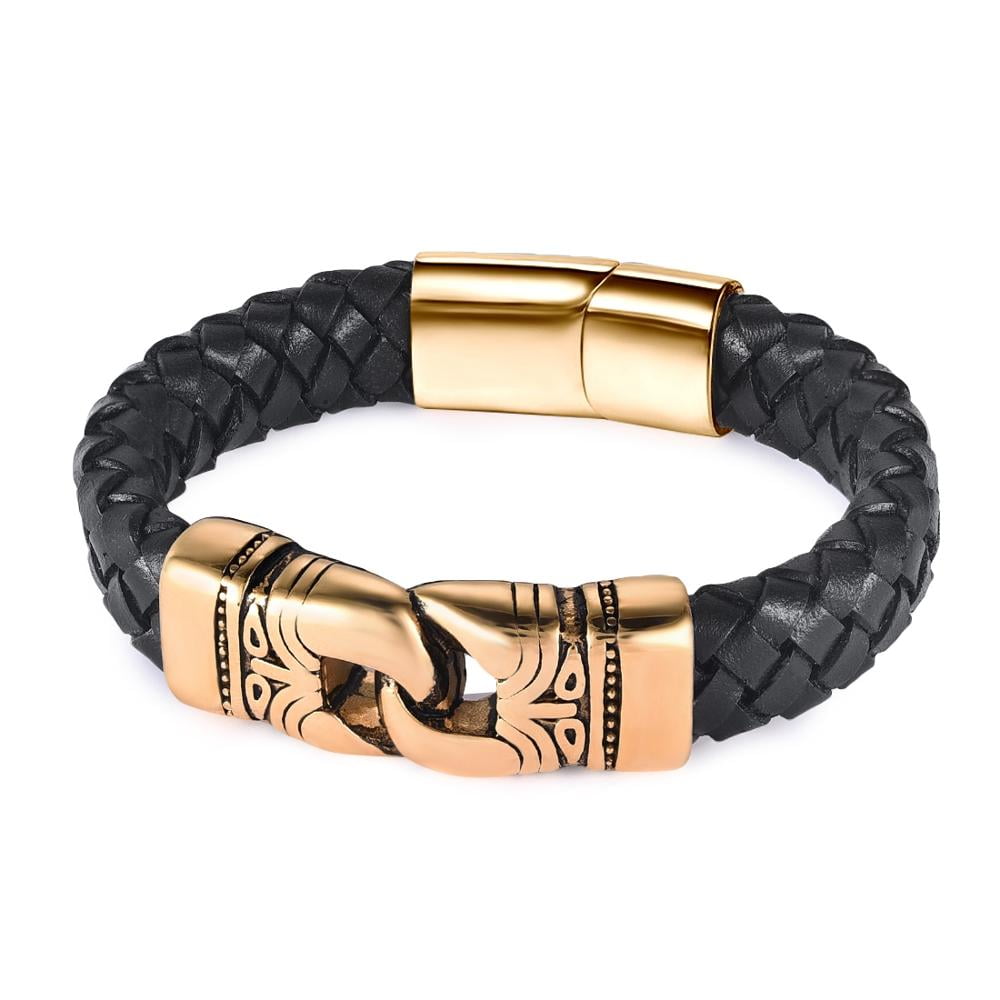 Hip-Hop Braided Leather Charm Bracelet for Men and Boys With Stainless ...
