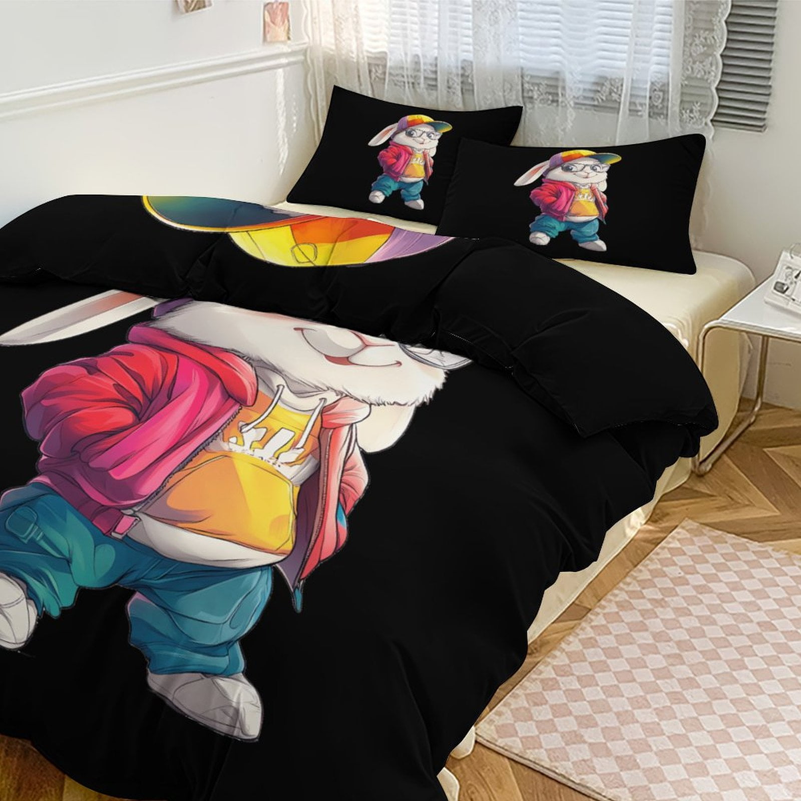 Hip Hop Bunny with Glasses Duvet Cover King&Queen Size Soft 3 Pieces ...