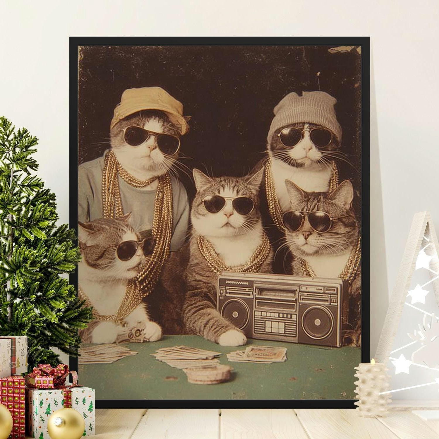 Hip Hop Cats Poster Vintage Rapper Felines Art Print Gangster Kitties ...