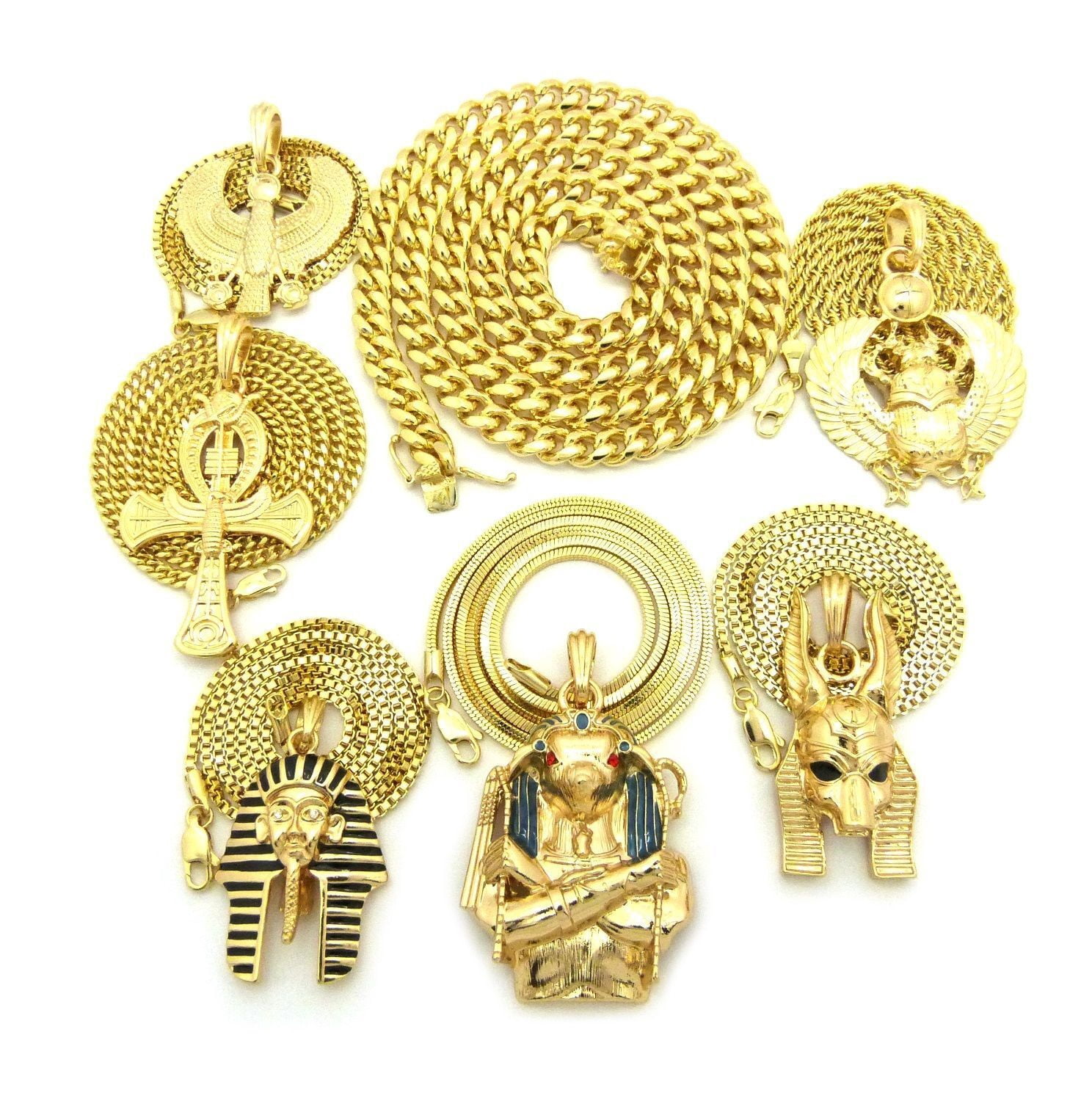 Hip Hop Celebrity Style Gold Plated Egyptian King Tut, Anubis, Ankh ...