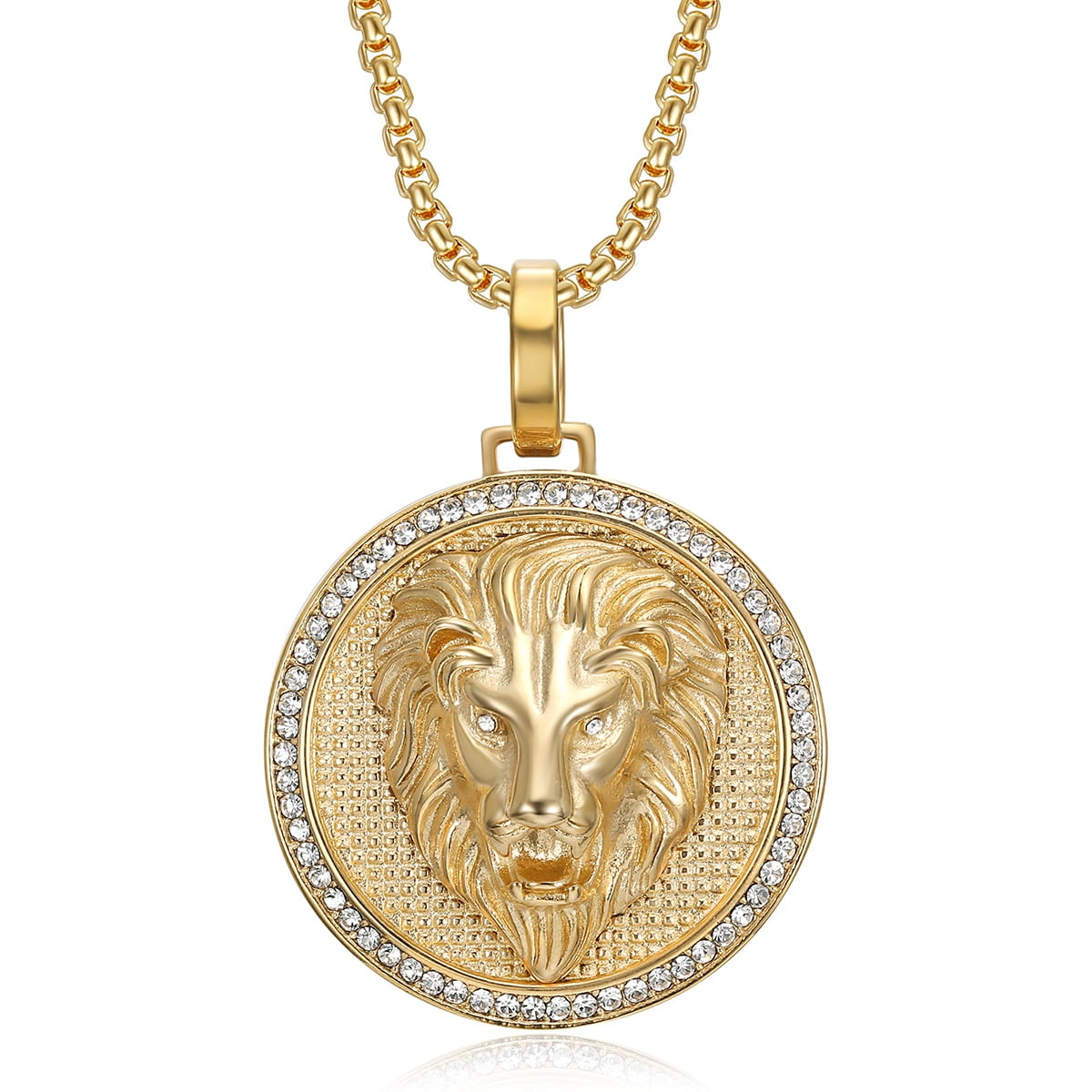 Hip Hop Charm Iced Out Bling Golden Lion Head 14K Yellow Gold Pendants ...