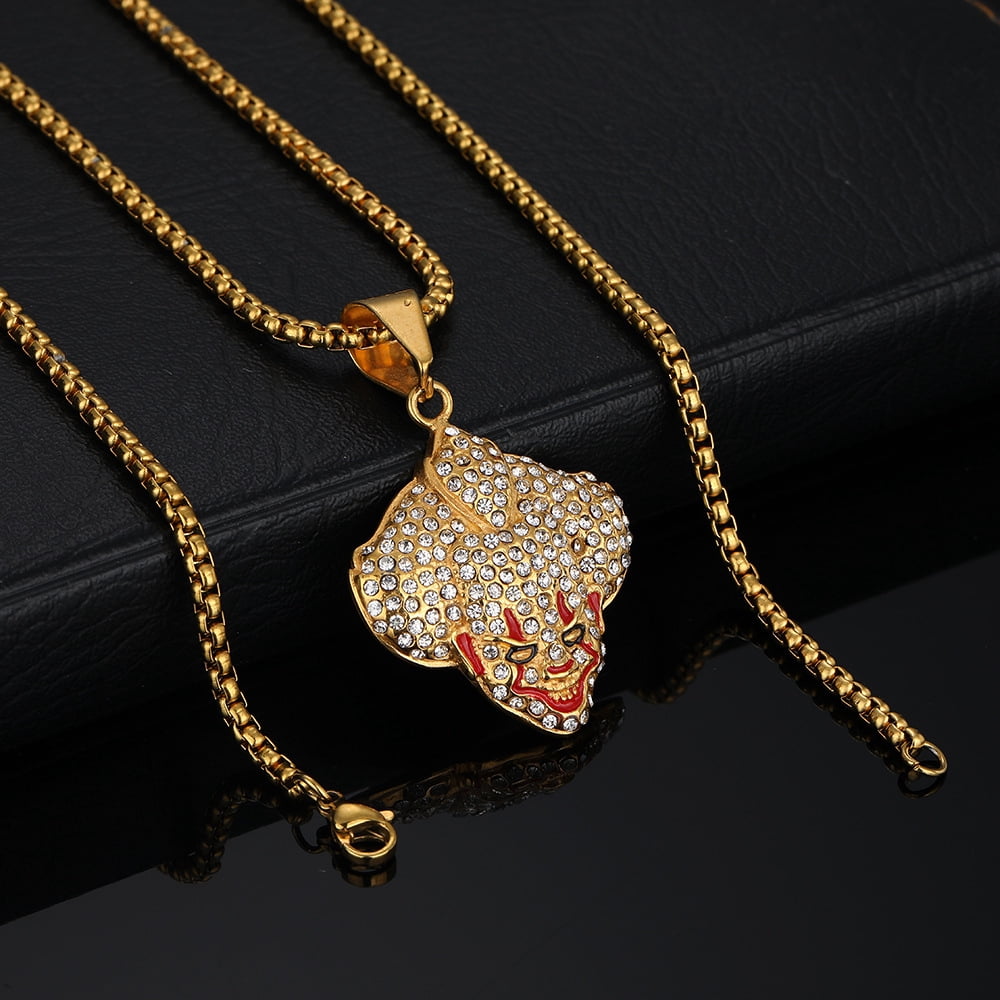Hip-Hop Circus Clown Doll Mask 14K Yellow Gold Pendant Necklace Set ...