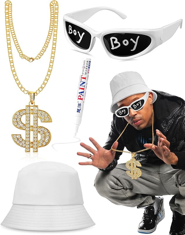 Hip Hop Costume Kit Rapper Accessories 2000s 80s 90s Outfit for Adults ...