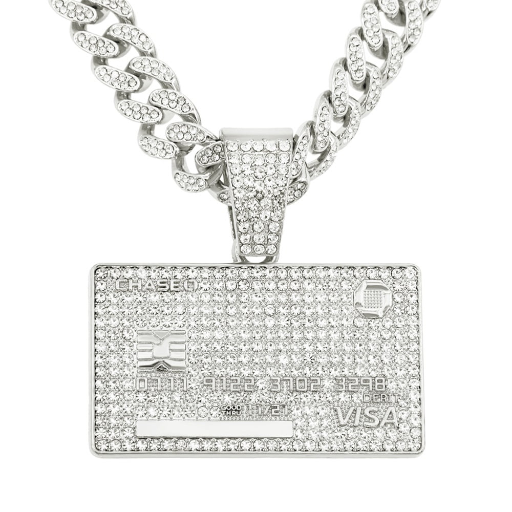 Hip Hop Cuban Chains Bank Card Shape Pendant Necklace With 13mm Miami ...