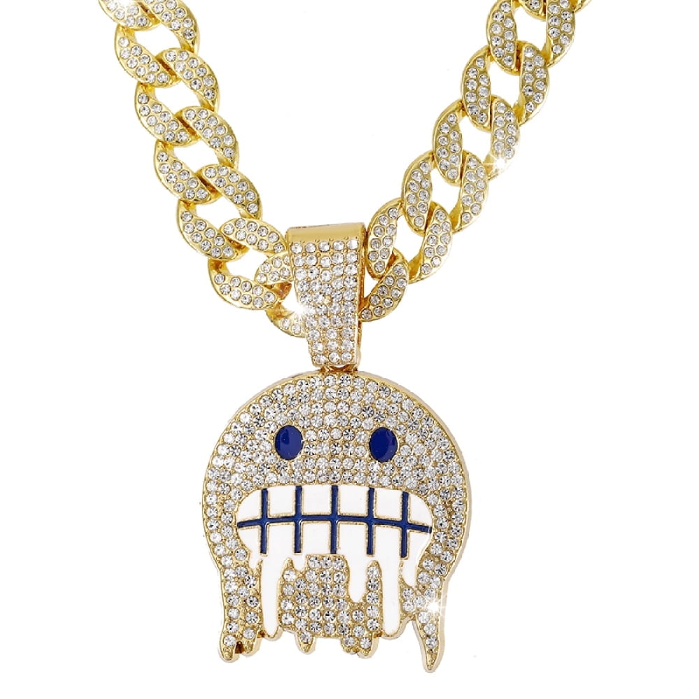 Hip Hop Cuban Chains Cold Face Pendant Diamond Cuban Necklace for Men ...