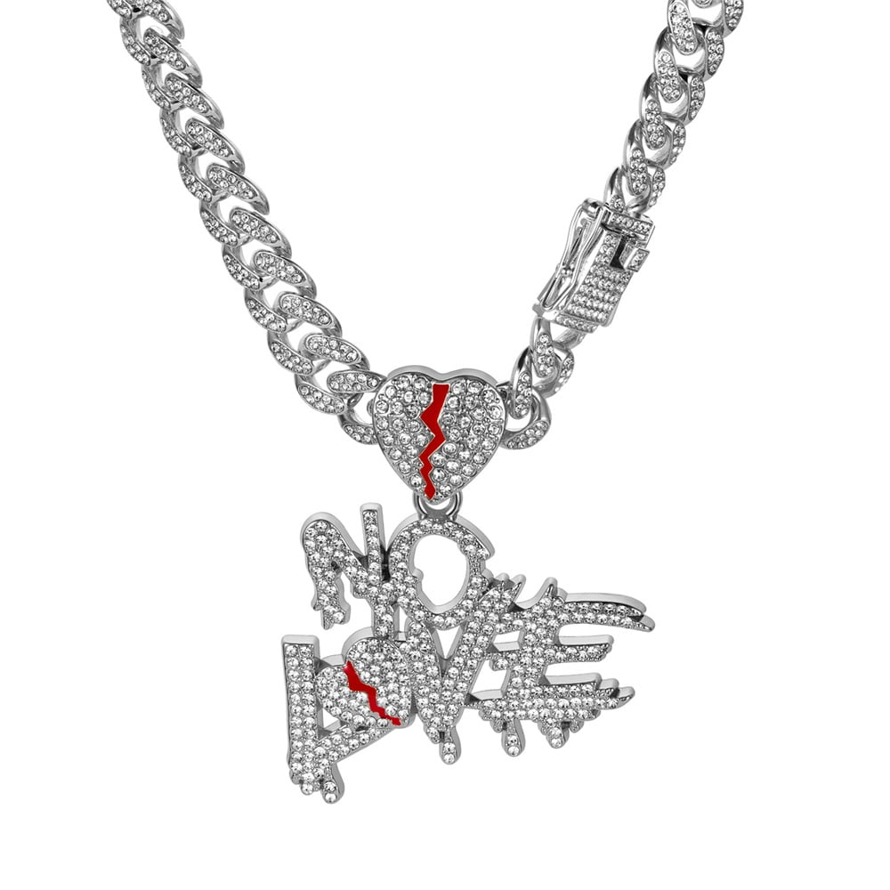 Hip Hop Cuban Chains Large Letters NO LOVE Pendant Necklace With 13mm ...