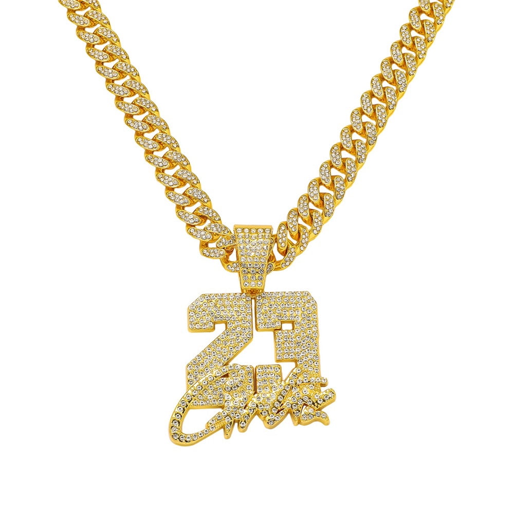 Hip Hop Cuban Chains Number 23&Letters Pendant Necklace With 13mm Miami ...