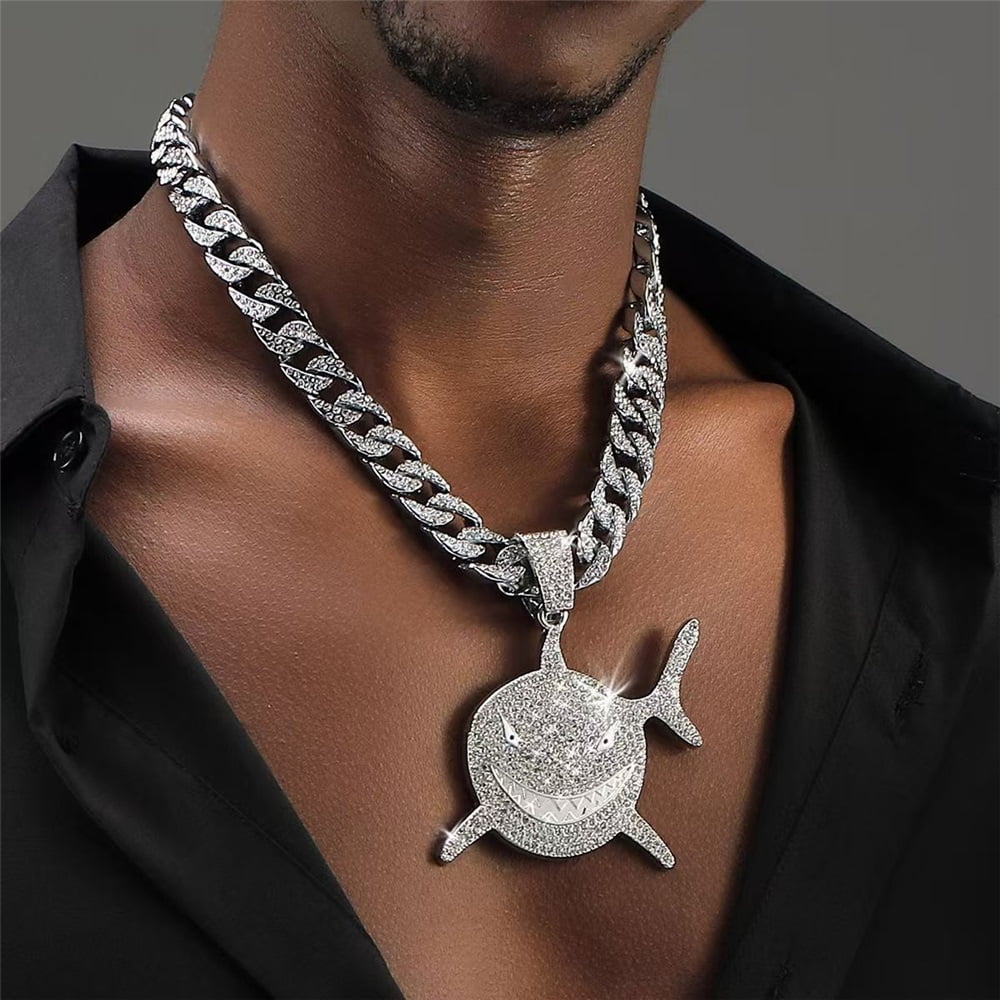 Hip Hop Cuban Chains Shark Pendant Necklace With 13mm Miami Cuban Chain ...
