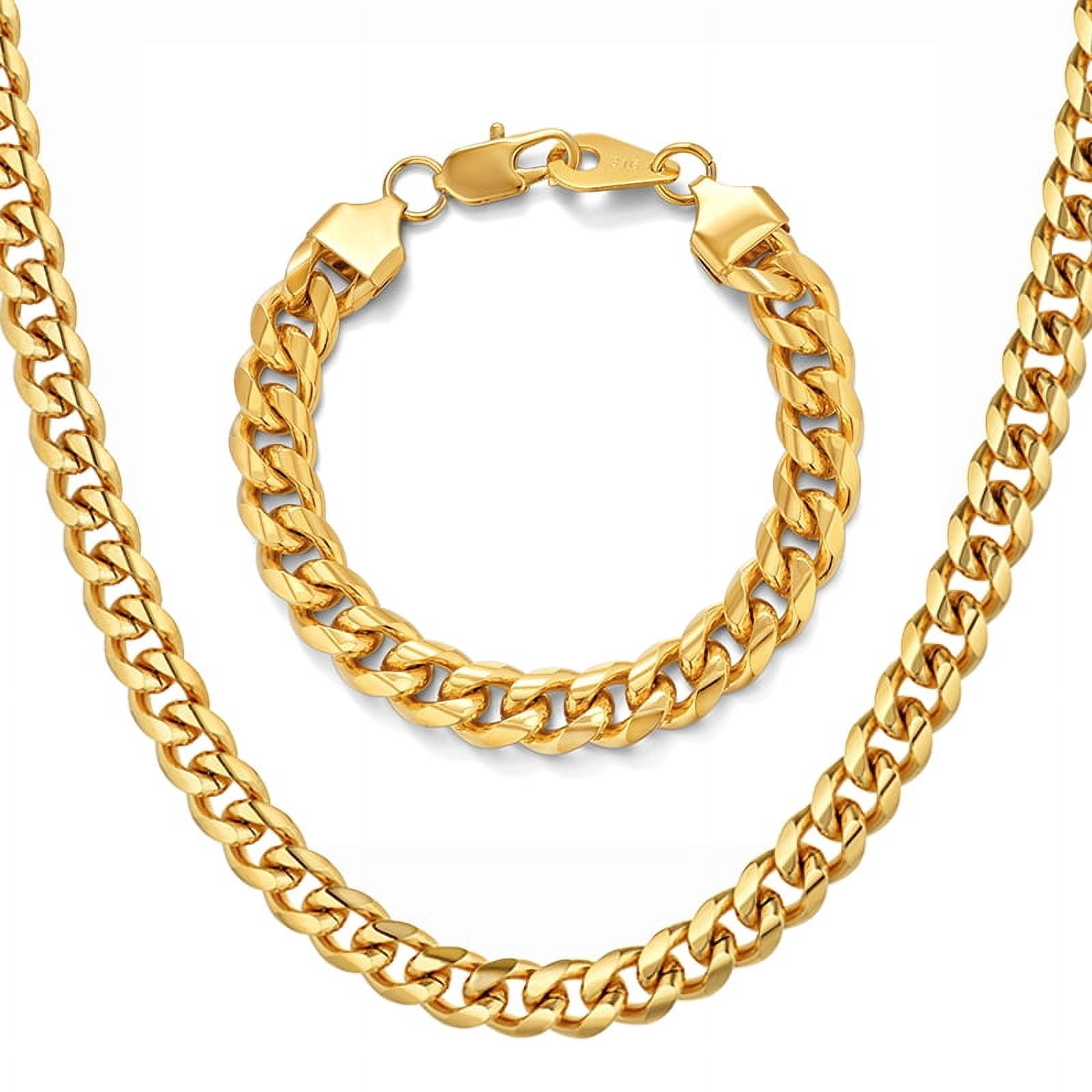 Hip Hop Cuban Link Chain Jewelry Sets 5mm/8mm/10mm 14K Yellow Gold ...