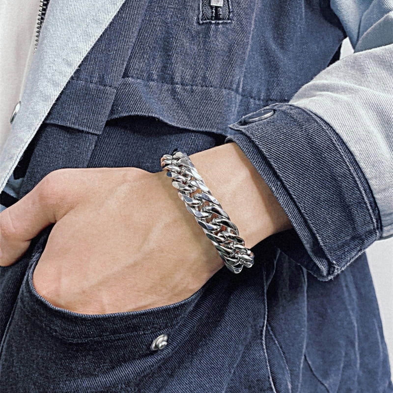 Hip Hop Cuban Link Chain Titanium Steel Bracelet Men - Walmart.com