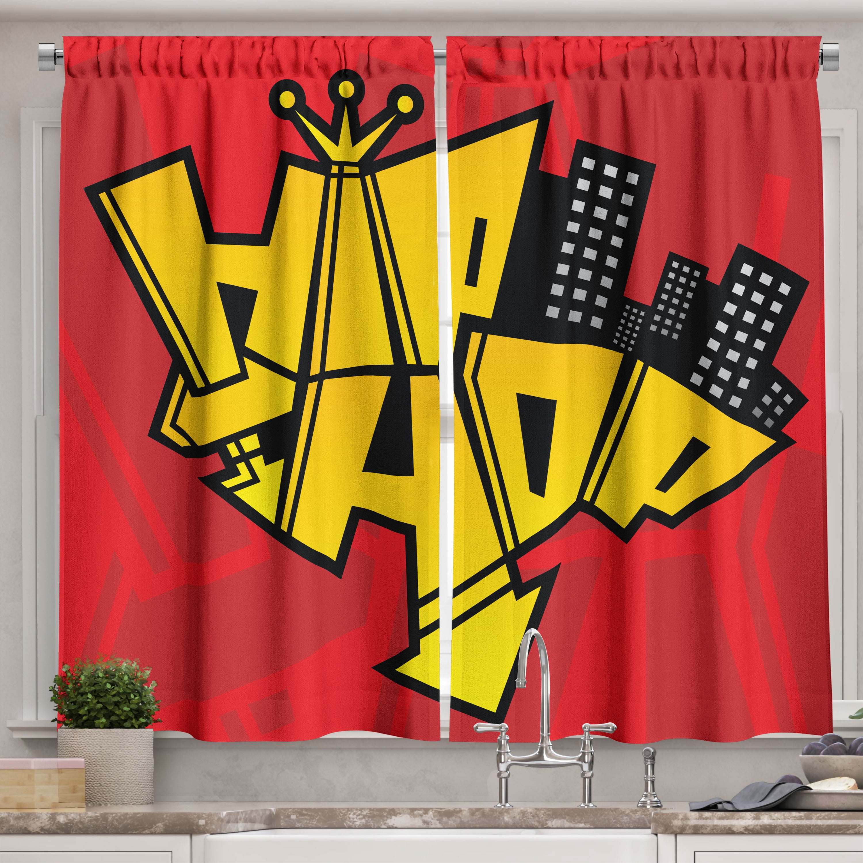 Hip Hop Curtains 2 Panels Set, Funky Graphic Hip Hop Font with Urban ...