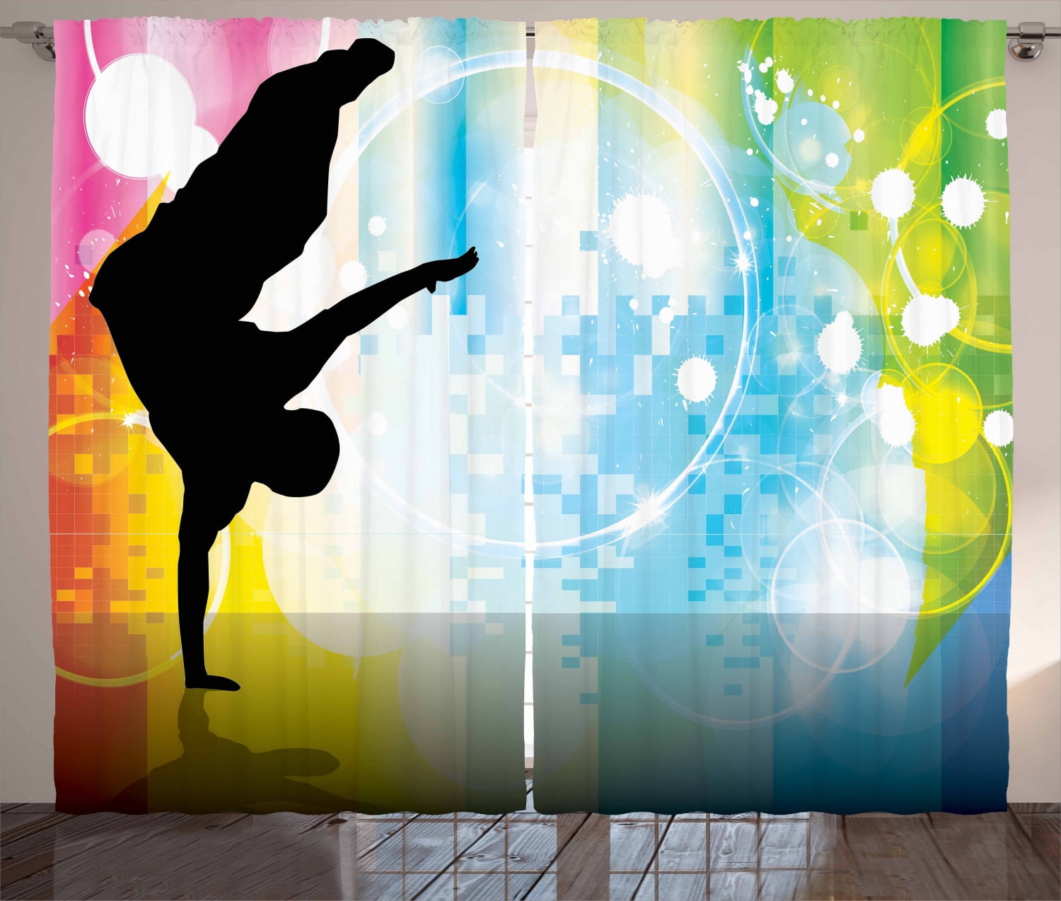 Ambesonne Hip Hop Curtains 2 Panel Set, Breakdancing Theme, 108" x 108 ...